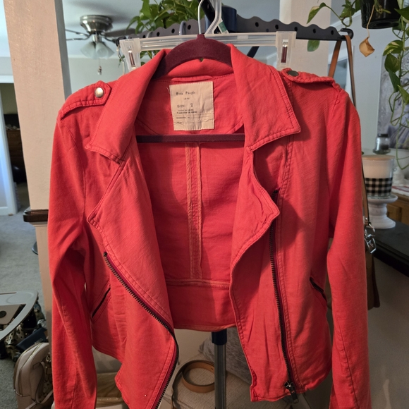 Free People | Jackets & Coats | Vibrant Coral Utility Jacket | Poshmark